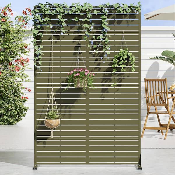 Dovelina 47 in. x 72 in. Green Textured Metal Garden Screens Outdoor ...