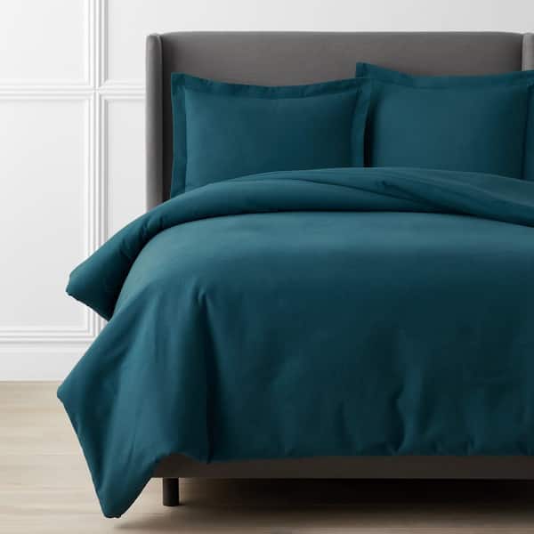 The Company Store Company Cotton Solid Velvet Flannel Teal Twin Duvet ...