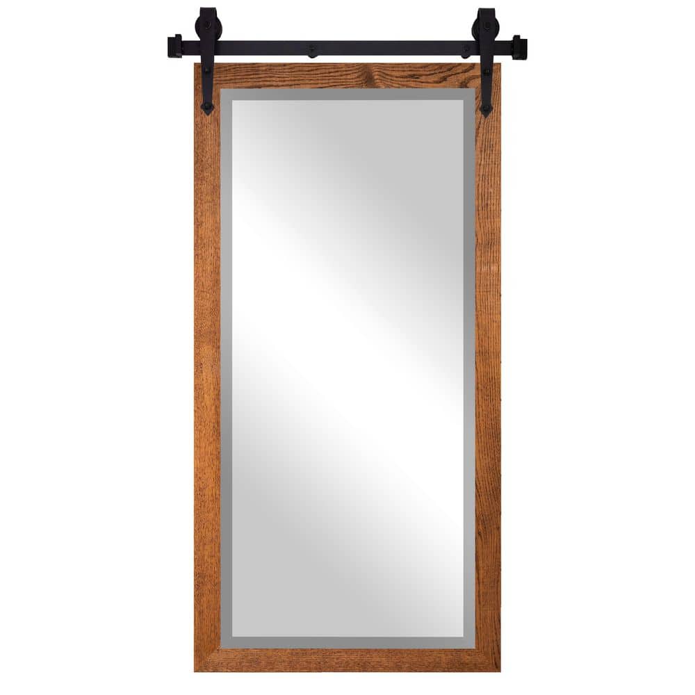 Rayne Mirrors (32 in. W x 66 in. H) Honey Vertical Oak Hardwood Beveled ...