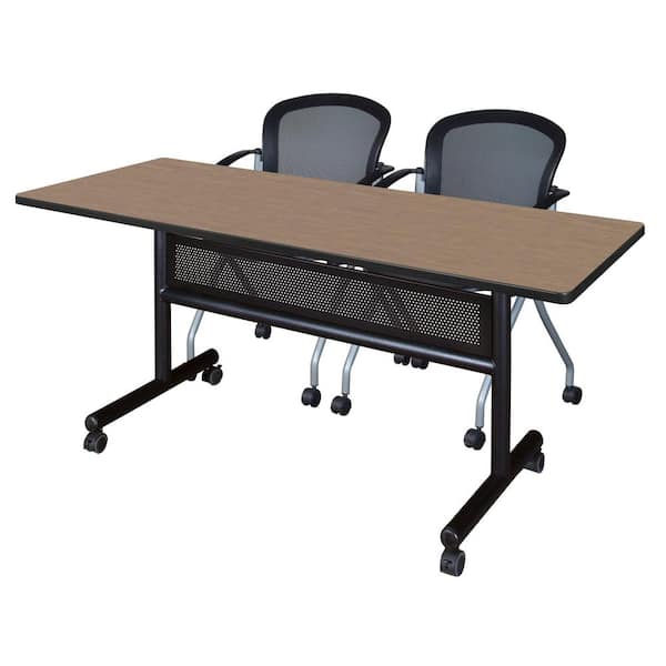 Regency Kobe 60 in x 30 in. Noble Oak Flip-Top Privacy Nesting Table ...