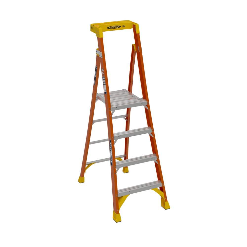 Werner 4 ft. Fiberglass Podium Plus Platform Step Ladder (10 ft. Reach ...