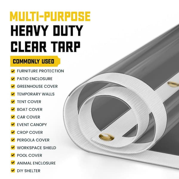 CORE TARPS 8 ft. X ft. 16 Clear Grey Extreme Heavy Duty 30 Mil Vinyl ...