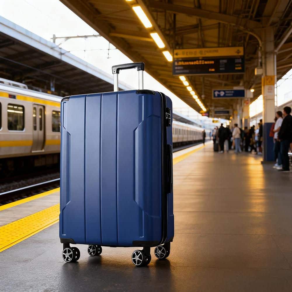 Merax 25.8 in. Blue ABS Hardside Luggage Double Spinner Suitcase with 3 ...