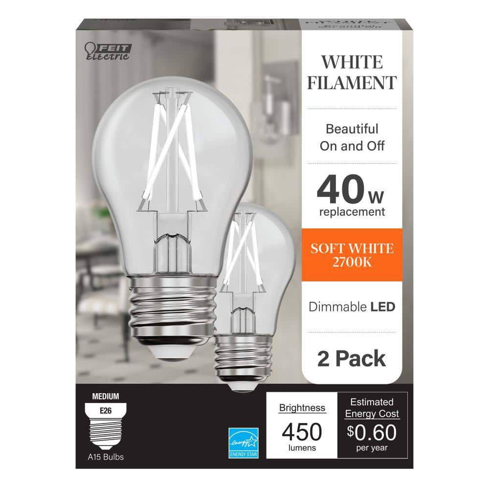Feit Electric 60-Watt Equivalent A15 Dimmable White Filament CEC Clear ...