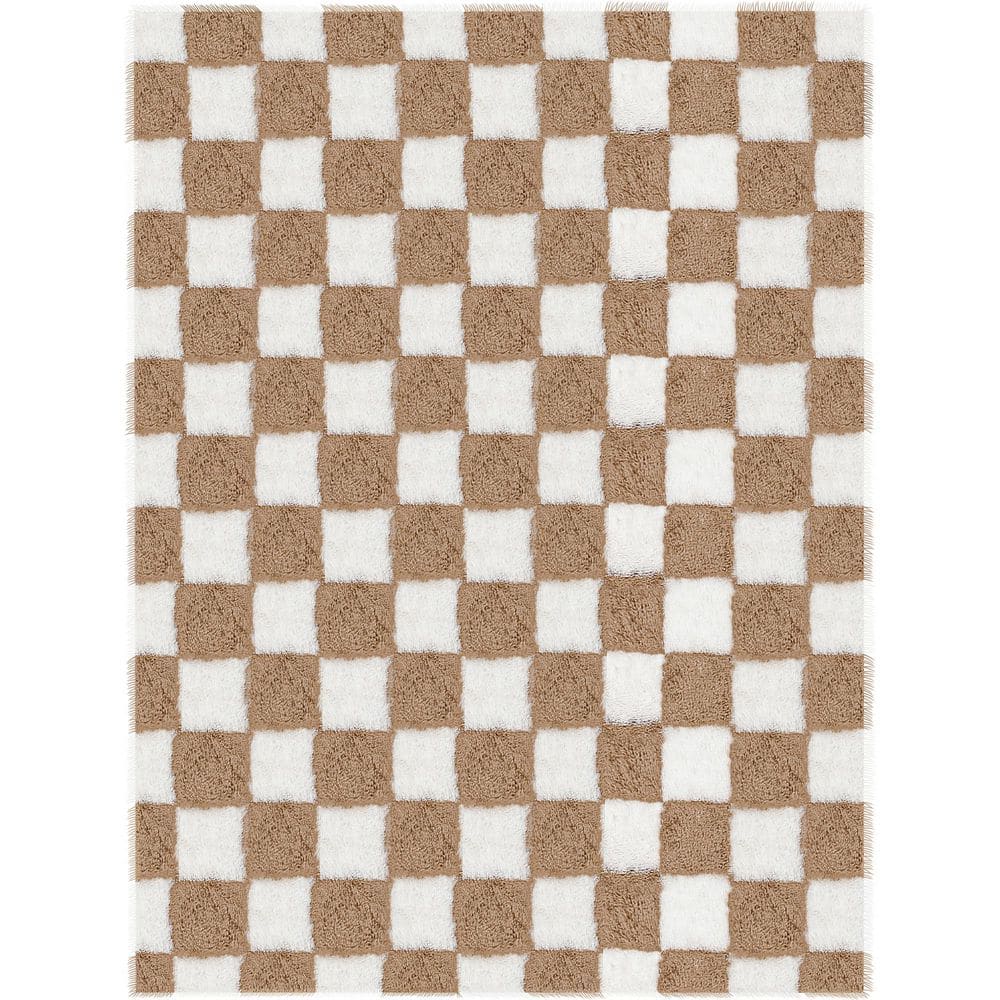 HaiiMeid Checkerboard Shag Brown/White 8 ft. x 10 ft. Checkered Area ...