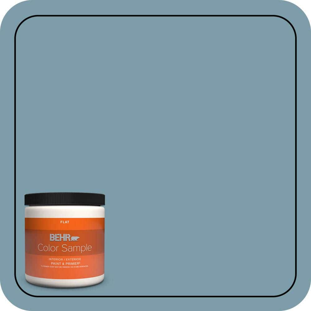 BEHR PREMIUM PLUS 8 oz. #S470-4 Dolphin Blue Flat Interior/Exterior ...