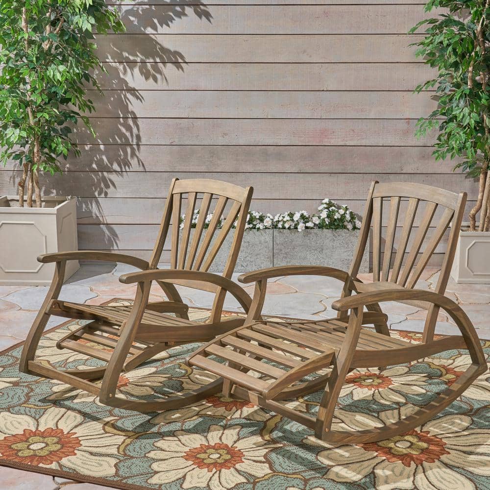 Noble House Sunview Grey Wood Outdoor Patio Rocking Chair (2-Pack ...