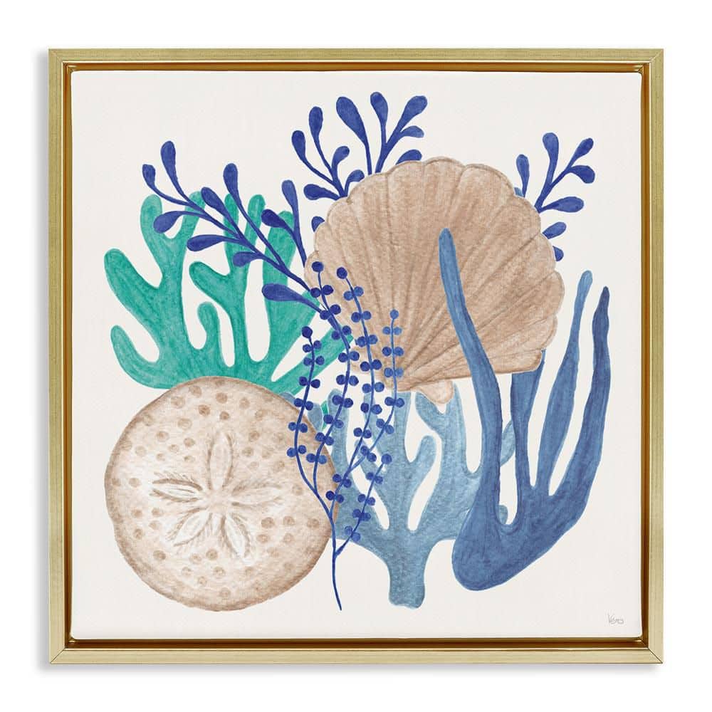 Stupell Industries Coastal Sea Life by Veronique Charron Gold Floater ...