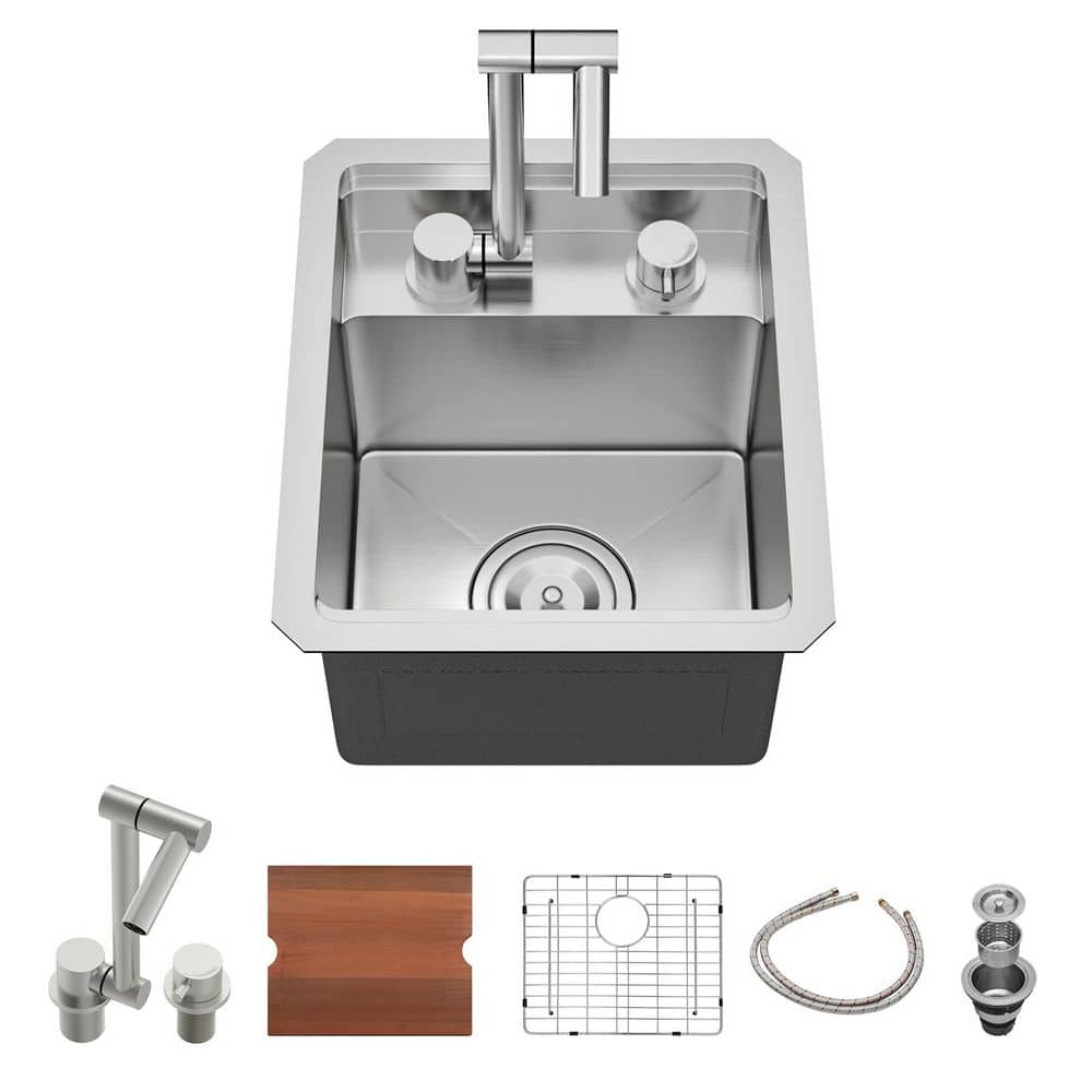 Sarlai 13 in. Undermount Single Bowl 16-Gauge Stainless Steel Brushed ...