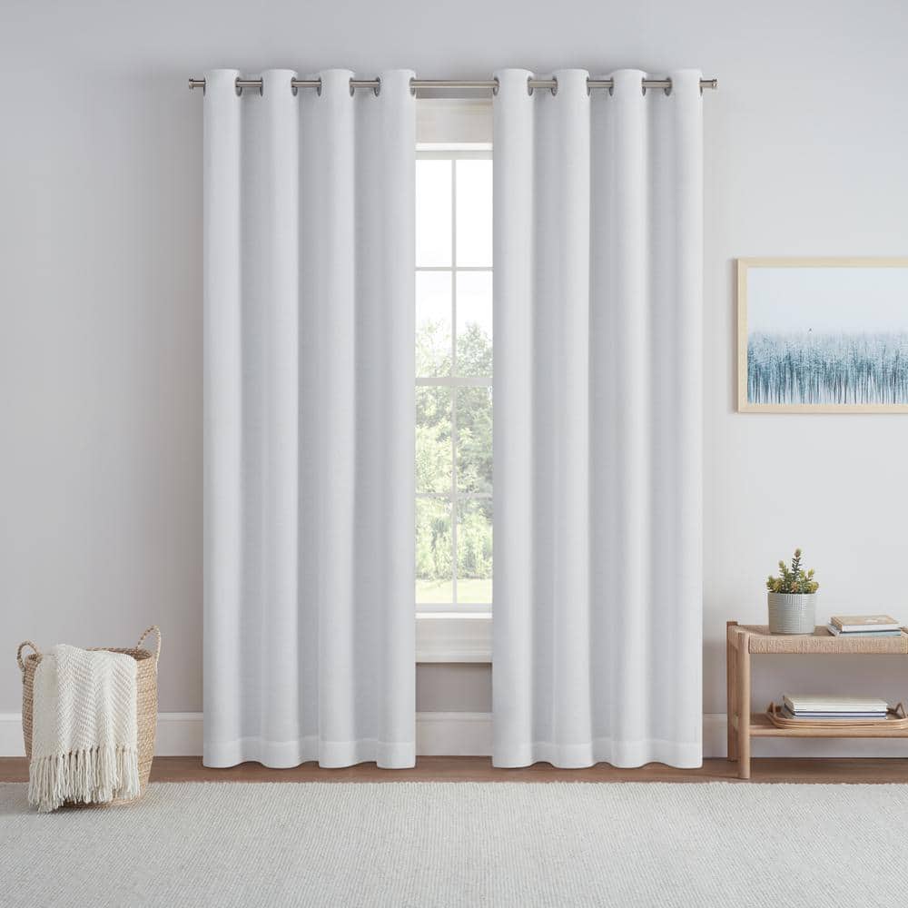 Eclipse Dutchess White Polyester Solid 50 in. W x 63 in. L Grommet 100% Blackout Curtain (Single ...