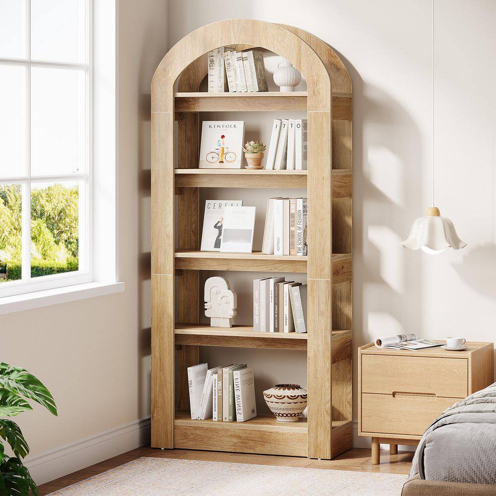 BYBLIGHT Eulas 70. 8in. Tall Brown Engineered Wood 5-Shelf Arched ...