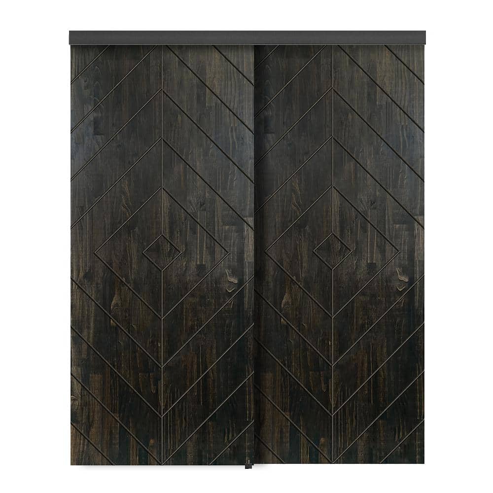 CALHOME 48 in. x 80 in. Hollow Core Charcoal Black Stained Pine Wood ...