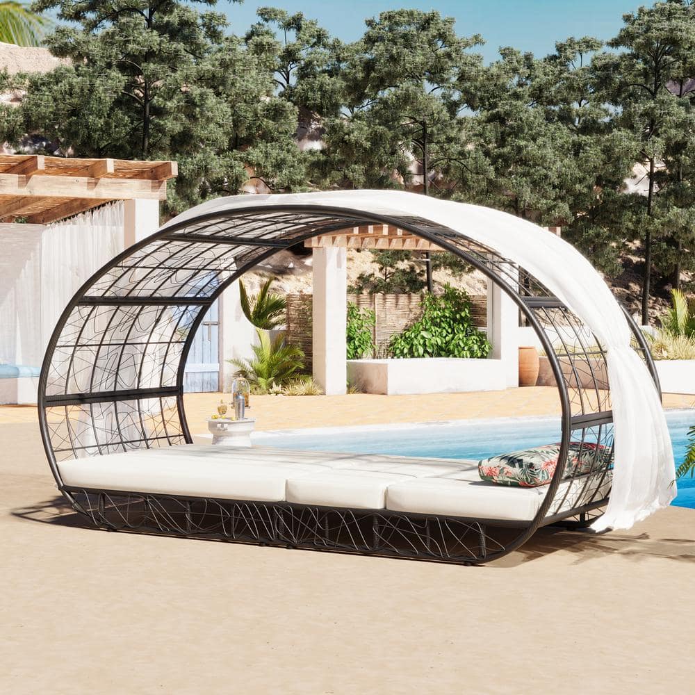 Boosicavelly Black Wicker Outdoor Patio Day Bed with Adjustable ...