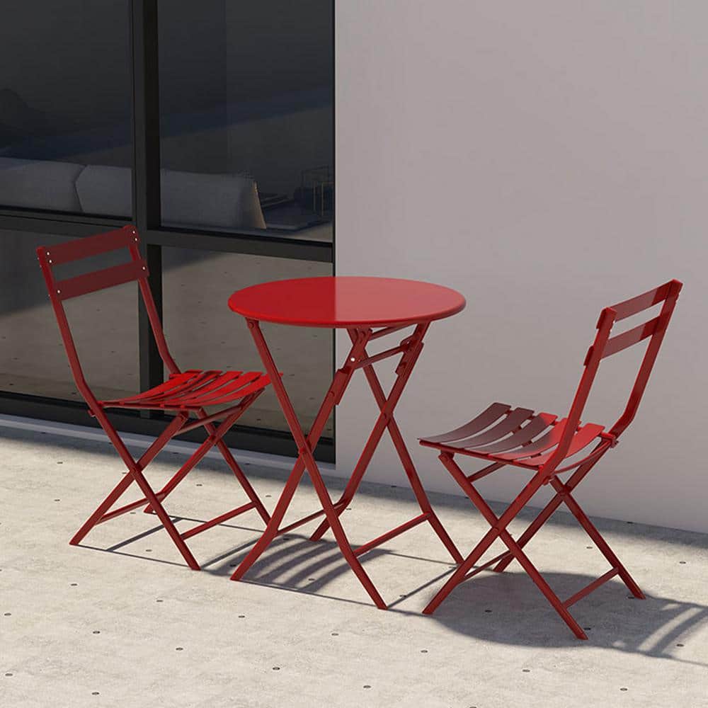 Runesay 3 Piece Metal Outdoor Bistro Set with Foldable Round Table and ...