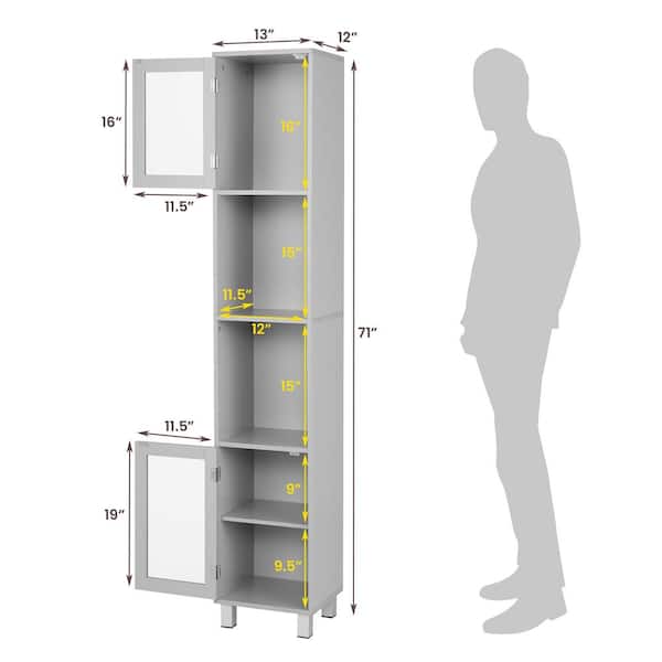 71 inch Tall Tower Bathroom Storage Cabinet and Organizer Display Shelves for Bedroom Gray Costway