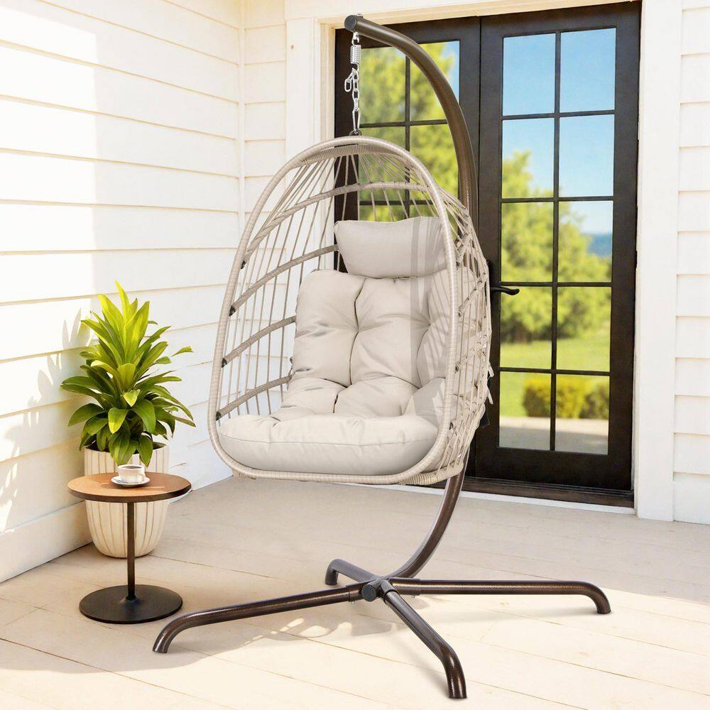 Reviews for FINCATI Foldable 350 lbs. 1-Person Beige Wicker Patio Swing ...