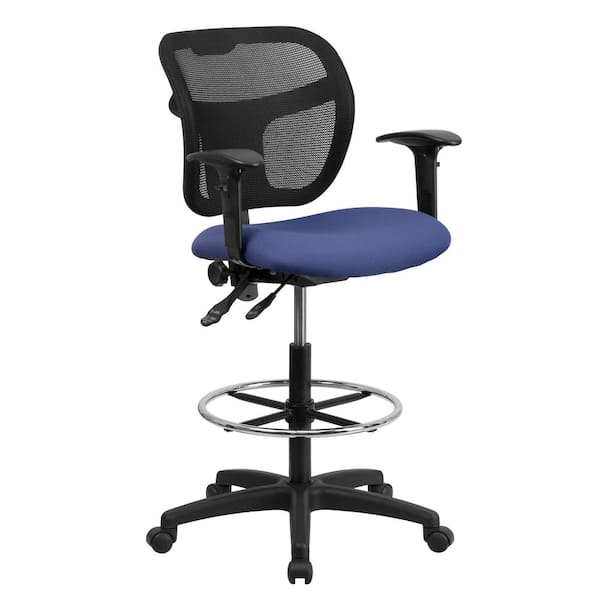 Flash Furniture Mid-Back Mesh Drafting Chair with Navy Blue Fabric Seat ...