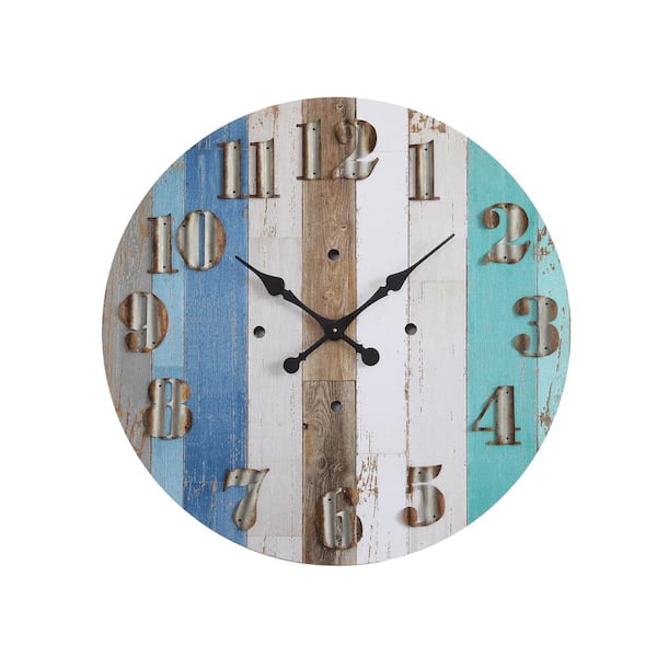 Storied Home Multi-Color Striped Wood Wall Clock DA5834 - The Home Depot