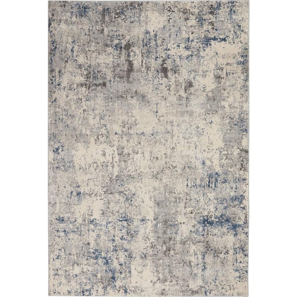 Nourison Rustic Textures Ivory Grey Blue 6 ft. x 9 ft. Abstract ...