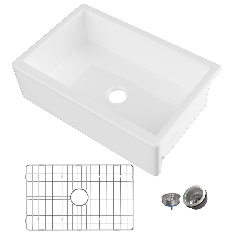 HOMLYLINK 34 in. Drop-in Undermount Quick-Fit Sink Single Bowl White ...
