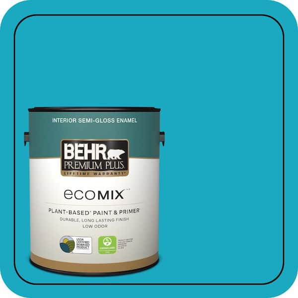 BEHR PREMIUM PLUS 1 gal. #P480-5 High Dive Semi-Gloss Enamel EcoMix ...