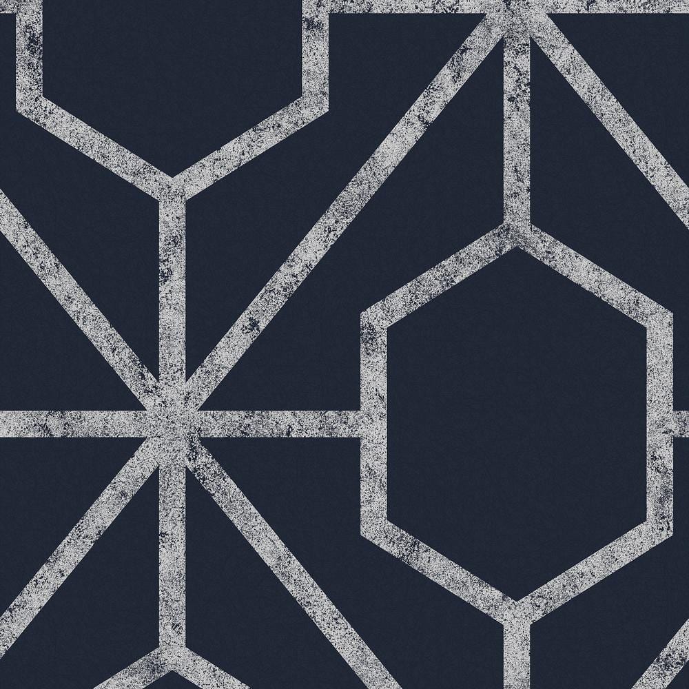 Graham & Brown Rinku Navy Blue and Silver Geometric Paste the Wall ...