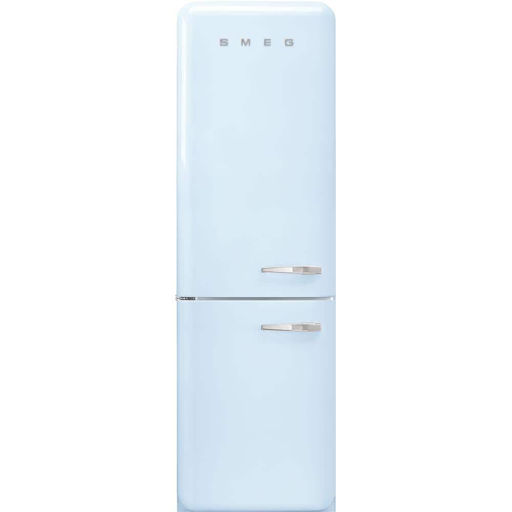 smeg FAB32 Retro 60cm Refrigerator w/ Bottom-Freezer. Pastel Blue. Left ...