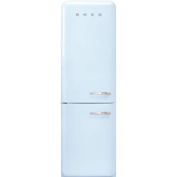 smeg FAB32 Retro 60cm Refrigerator w/ Bottom-Freezer. Pastel Blue. Left ...