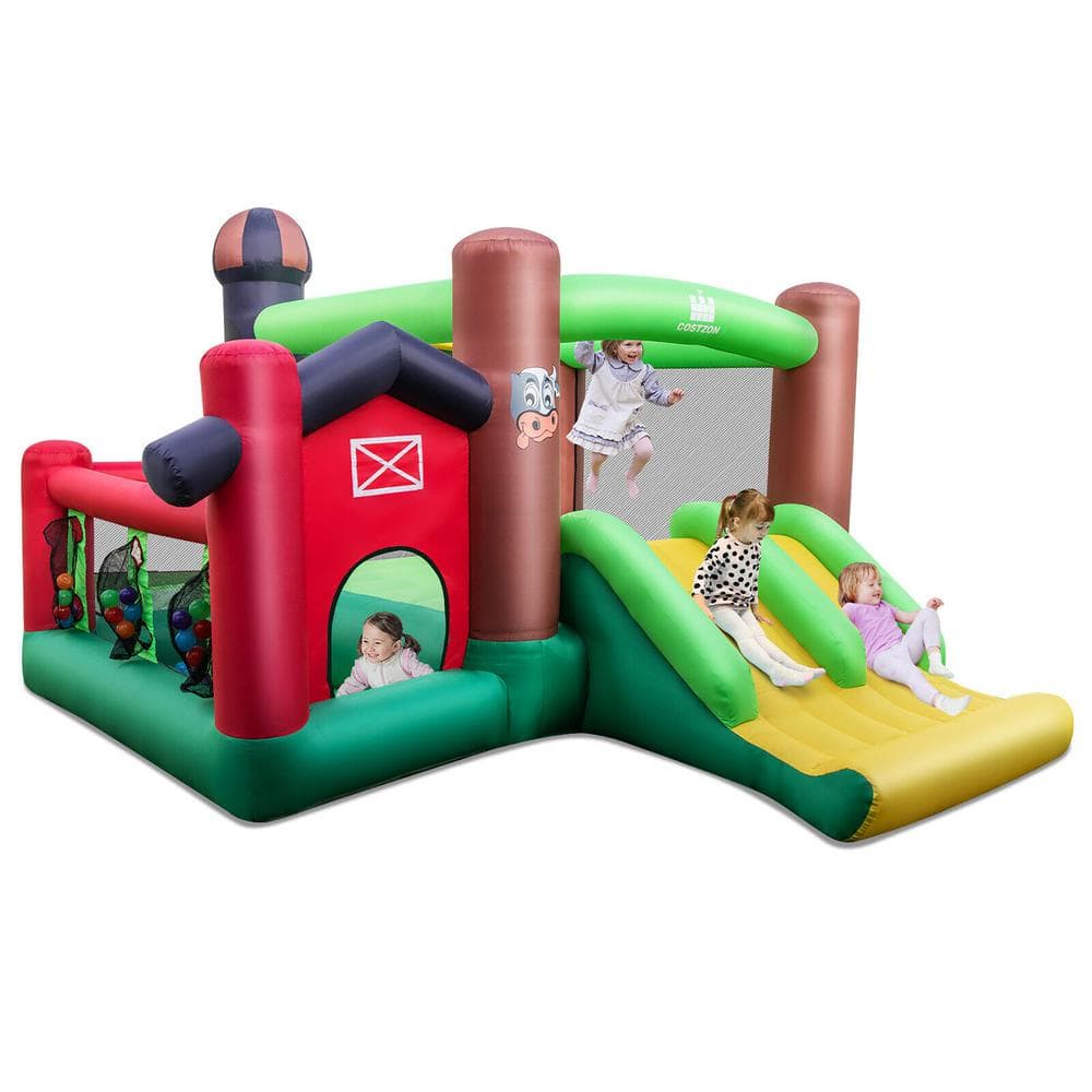 Costway Farm Themed Inflatable Castle Kids Bounce House with Double ...