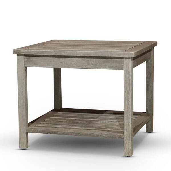 Light Grey 2-Shelf Wood Outdoor Dining Table with 2-Shelf Table011608 ...