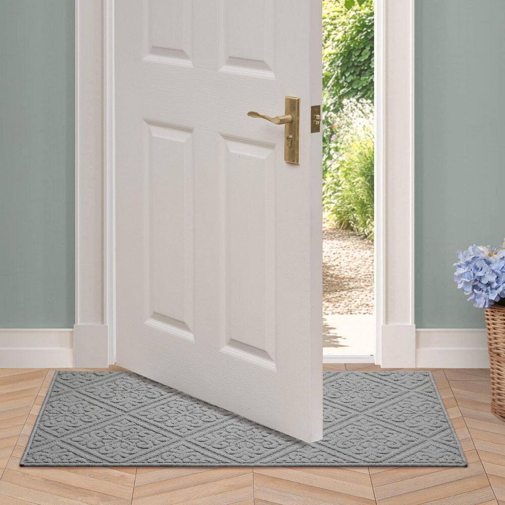 Laura Ashley Austell Solid 2 ft. x 4 ft. Light Gray Geometric Area Rug ...