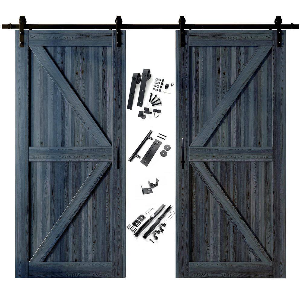 HOMACER 46 in. x 84 in. K-Frame Navy Double Pine Wood Interior Sliding ...