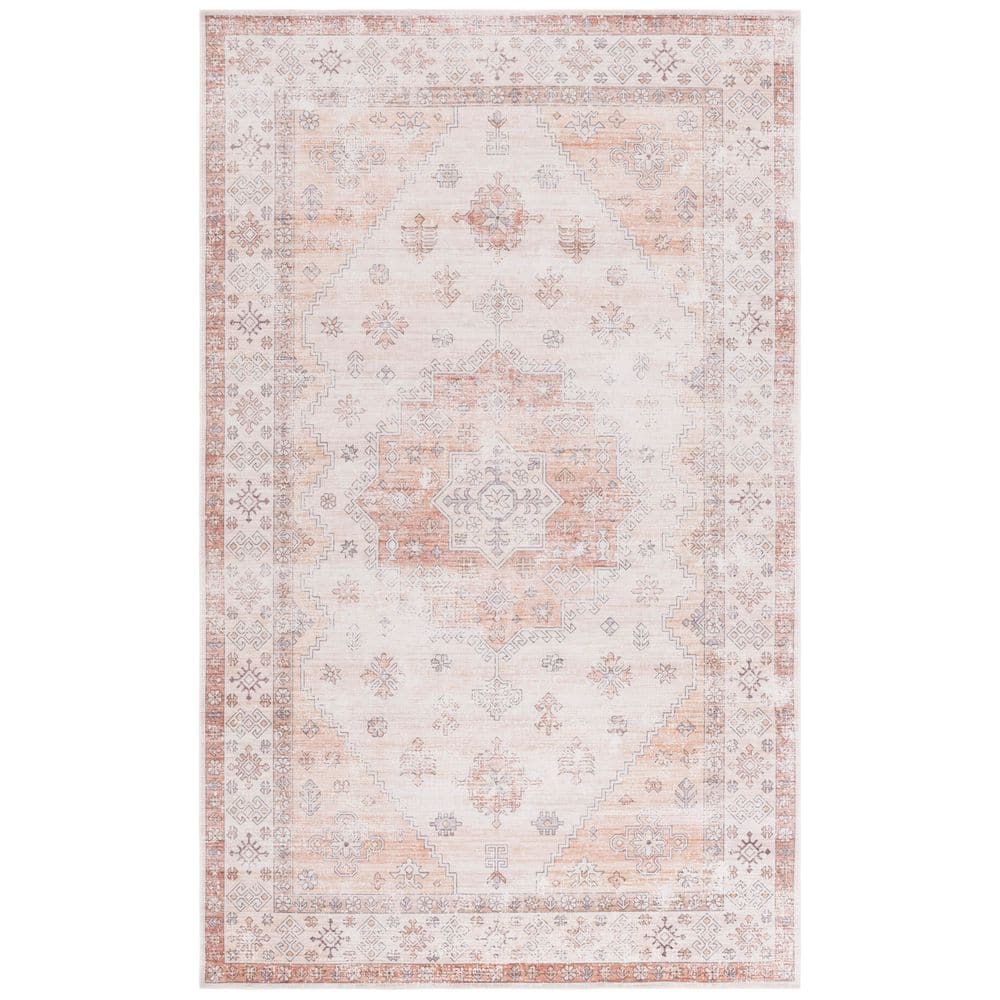 SAFAVIEH Arizona 5 ft. x 8 ft. Beige/Rust Machine Washable Distressed ...