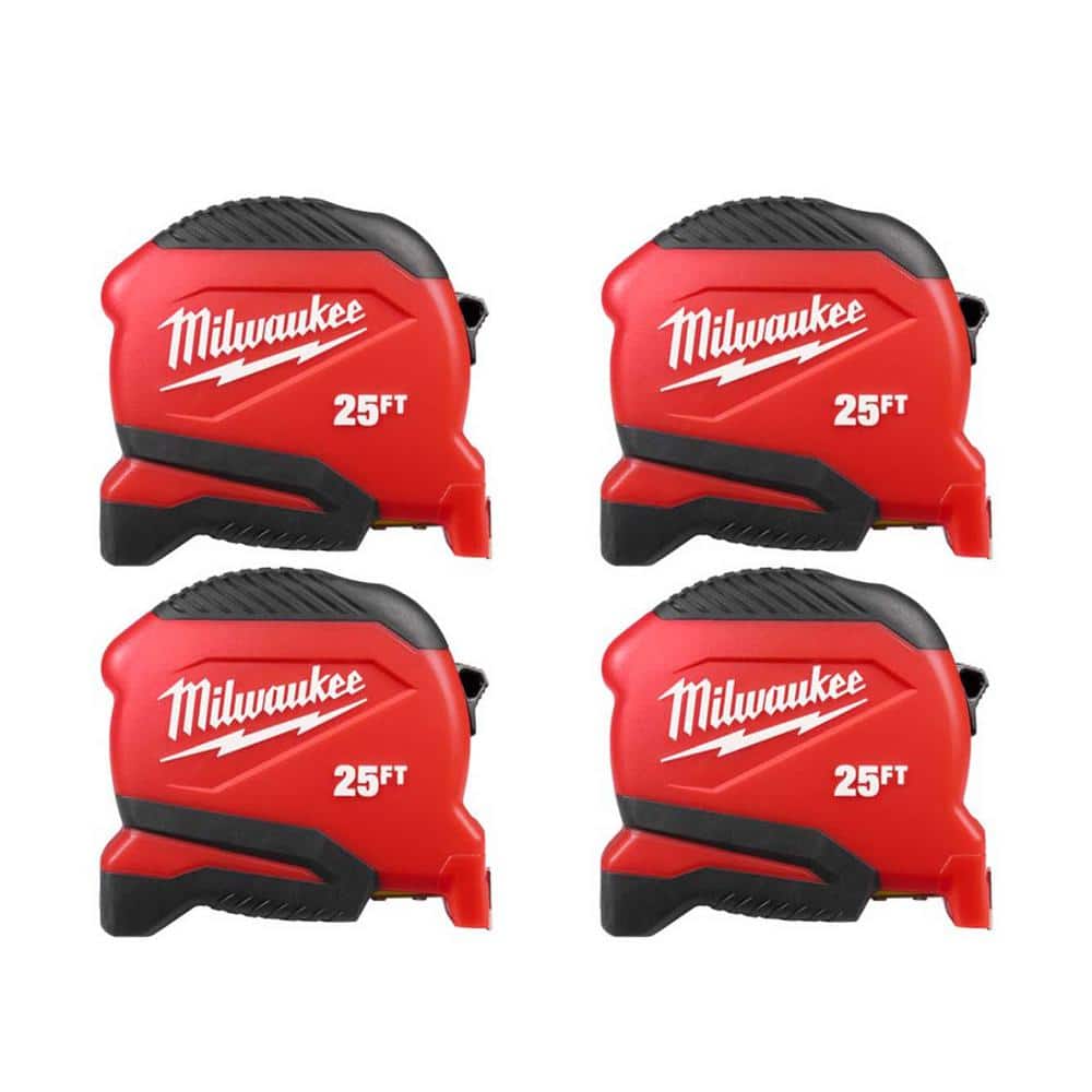 Milwaukee Compact 25 ft. Tape Measure with Fractional Scale (4-Pack) 48-22-1725-X4 - The Home Depot