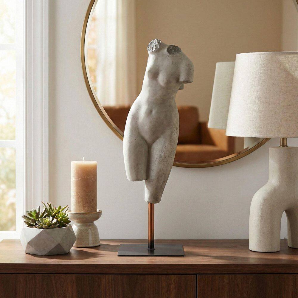 Liv & Skye Gray 8 in. x 26 in. Resin Novelty Modern Torso Sculpture ...