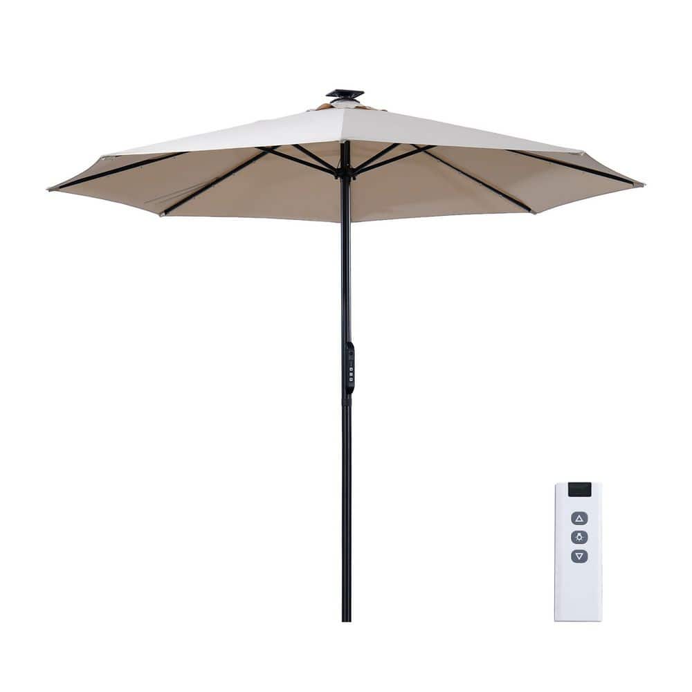 Clihome 10 ft. Market Motorized Patio Umbrella in Earthy Brown with ...
