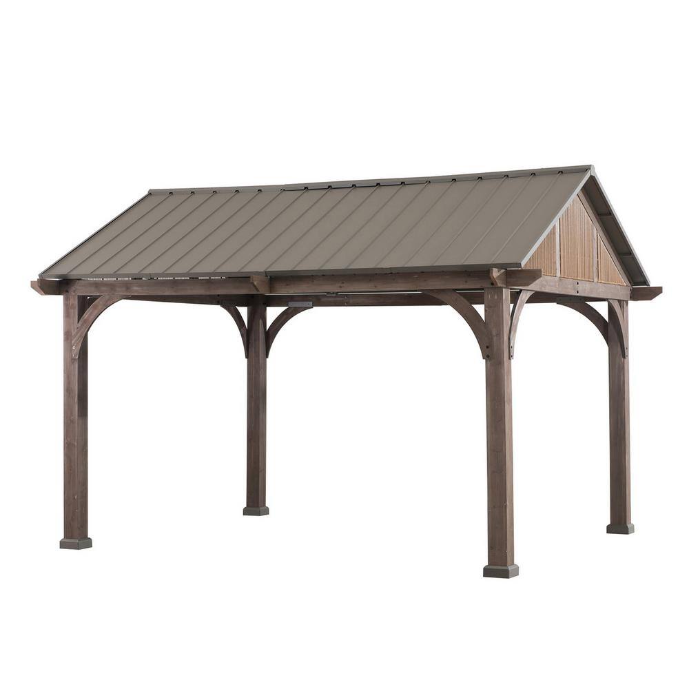 SUMMERCOVE Maple 12 ft. x 14 ft. Cedar Framed Gazebo with Brown Steel ...