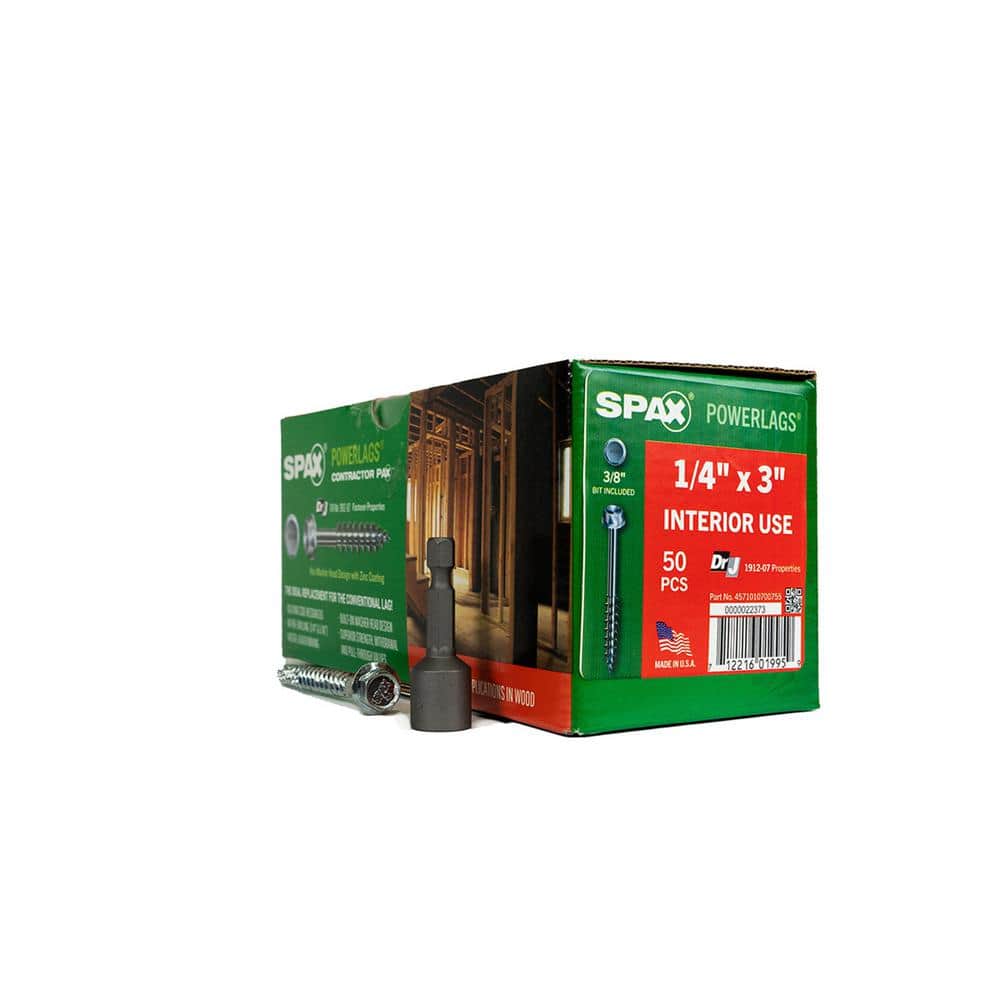 SPAX 1/4 in. x 3 in. Powerlag Hex Drive Washer Head Zinc Coated Lag ...