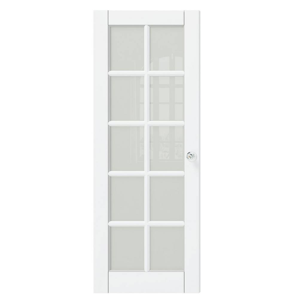 TENONER 32 in. x 80 in. Composite, MDF, 10 Lite, Frosted Glass, Primed ...