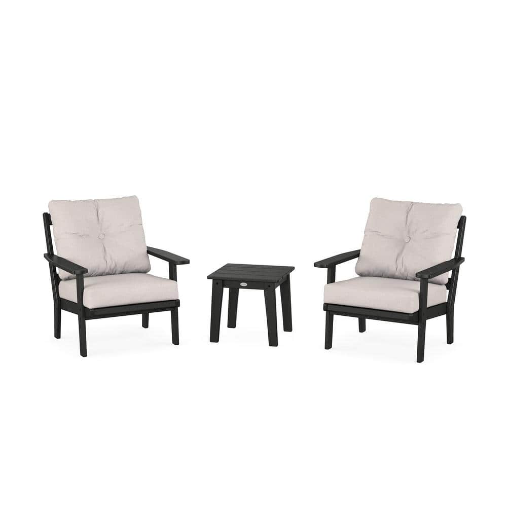 POLYWOOD Prairie 3-Pcs Plastic Patio Conversation Set in Black/Dune ...