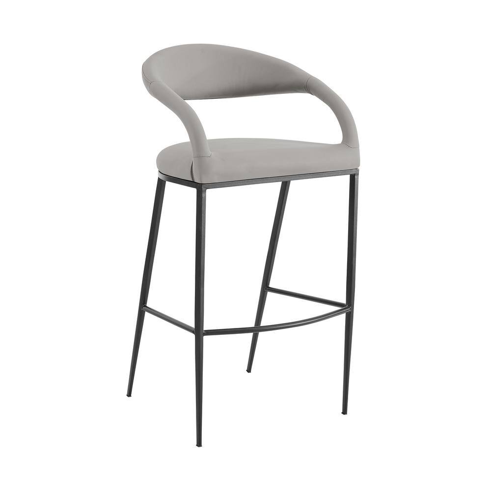 Armen Living Ramona 26 in. Light Gray Metal Counter Stool with Faux ...