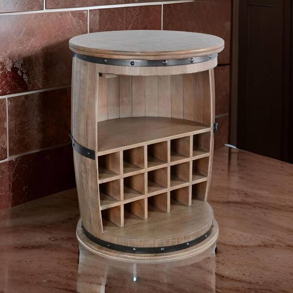 Benjara Flint 15-Bottle Brown Mahogany Wood Barrel Shape Bar Wine Rack ...