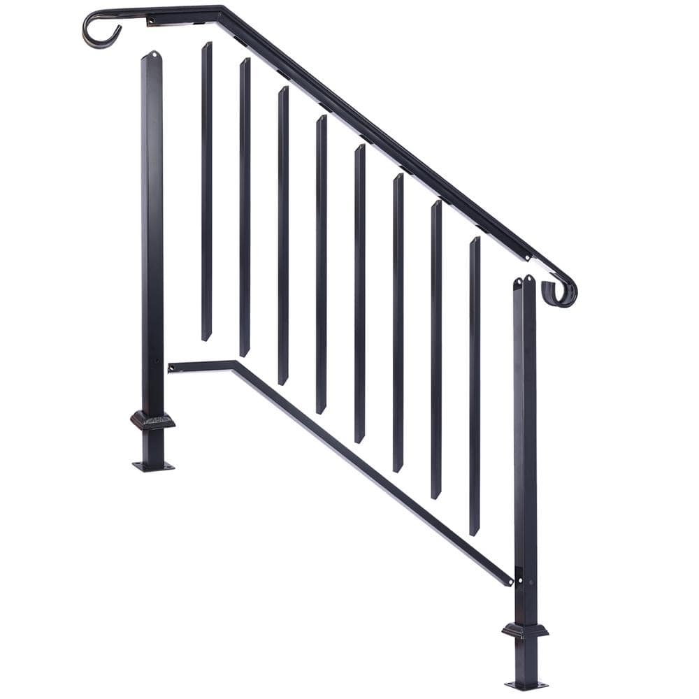 Tidoin 66 in. H x 47 in. W Black Steel Outdoor Stair Railing Kit Fit 3 ...