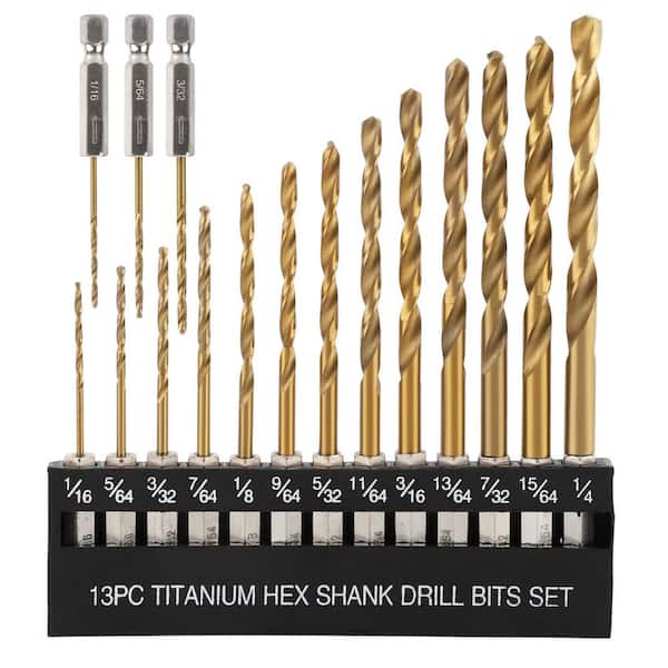 16 Pcs Titanium Coated High Speed Steel Twist Drill Bit Set with Quick ...