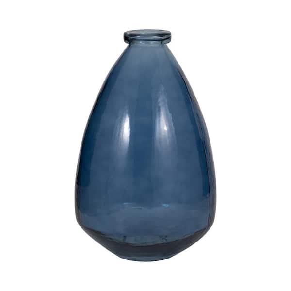 Liv & Skye 15 in. Blue Glass Round Balloon Decorative Vase with Curved ...