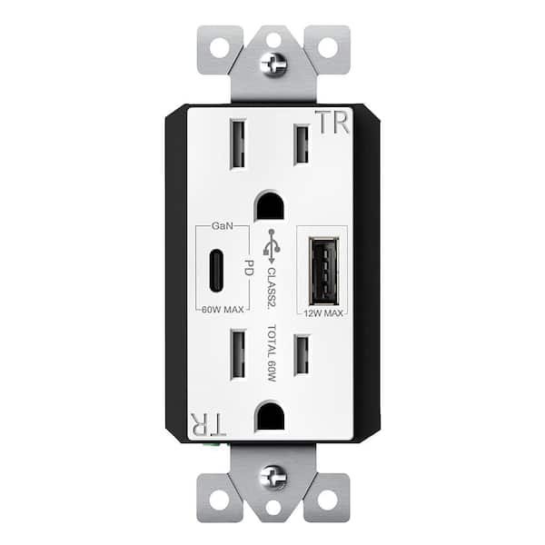 TOPGREENER 15 Amp Duplex Receptacle, 60-Watt Power Delivery USB Outlet ...