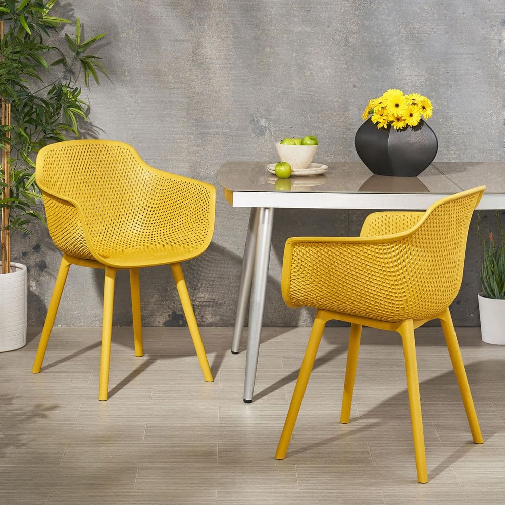 Minimalistic Polypropylene Outdoor Dining Chair in Yellow Set of 2 ...