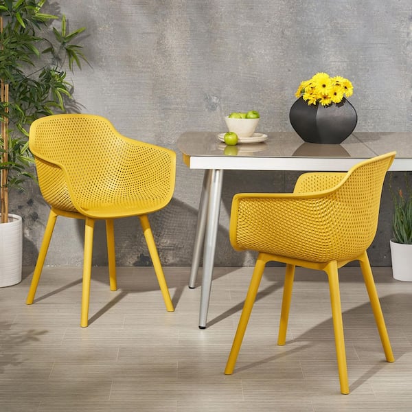 Minimalistic Polypropylene Outdoor Dining Chair in Yellow Set of 2 ...