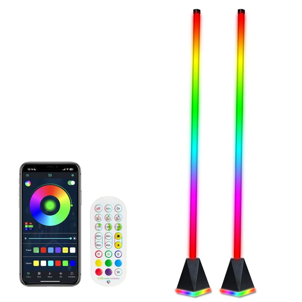 Honbei 48 in. Black LED Corner Lamp Standard Floor Lamp with RGB ...