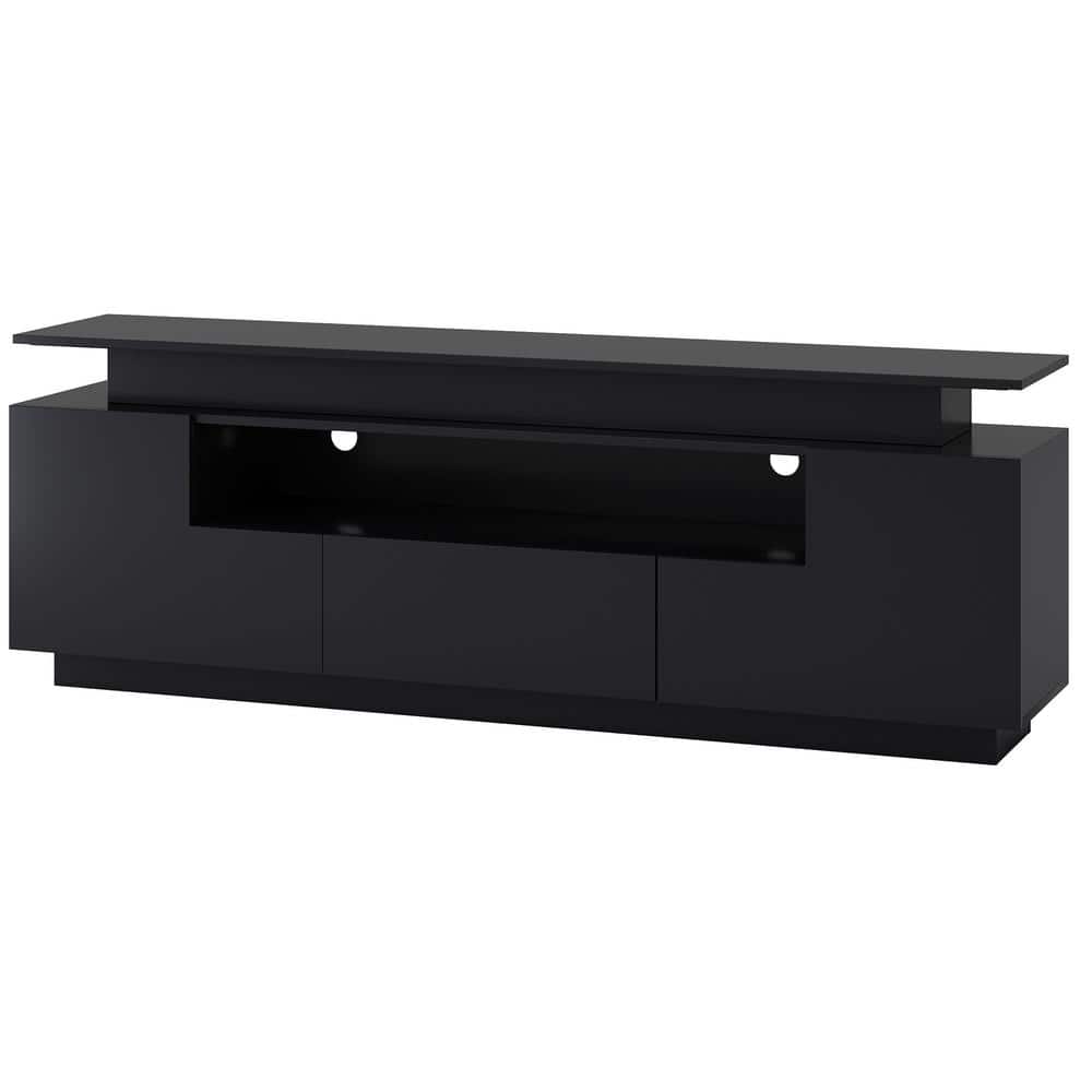 URTR 67 in. Black TV Stand with LED Lights, Entertainment Center Fits ...